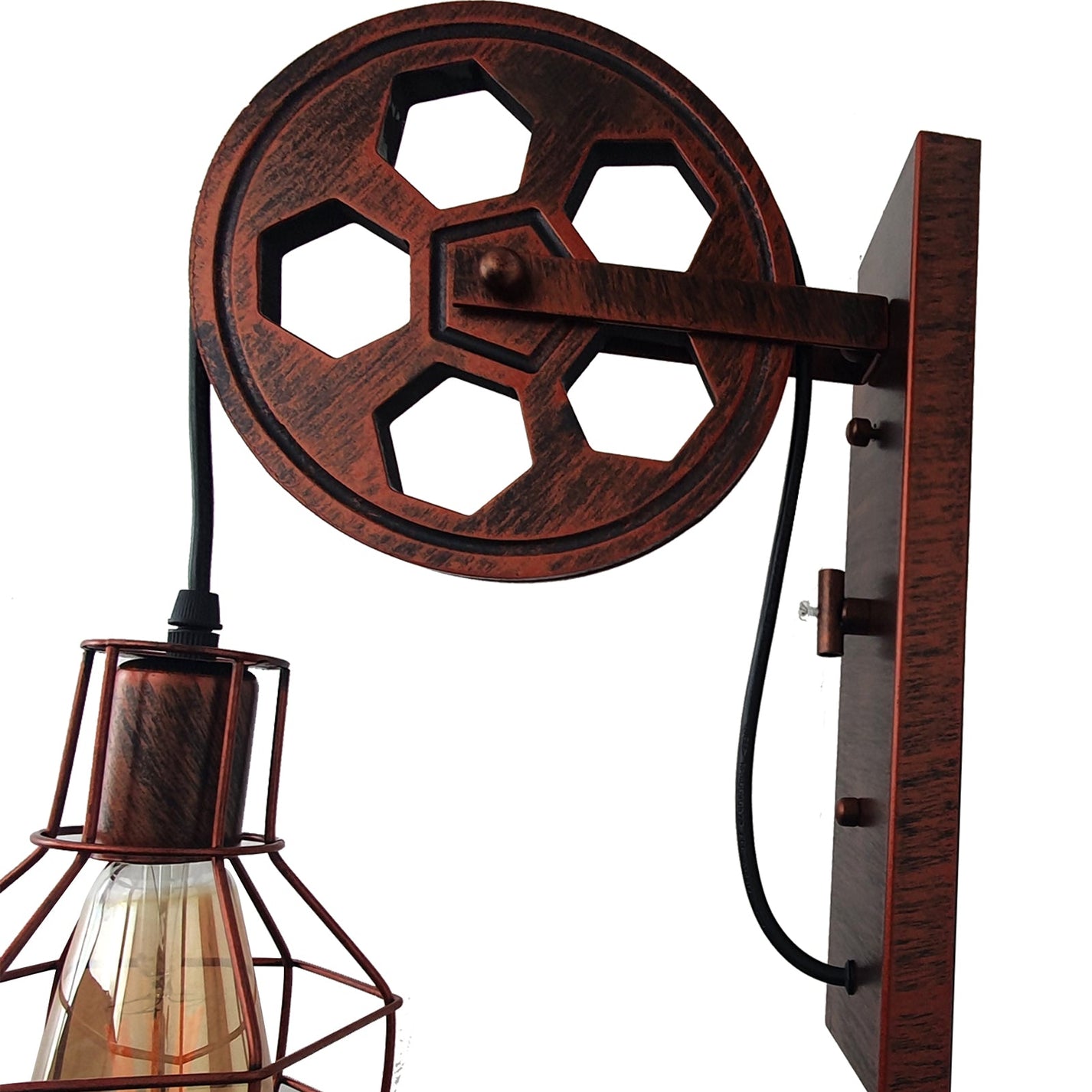 Rustic Wall Sconce Pulley Wall Light Cage Wall Lamp Home Restaurant Fa ...
