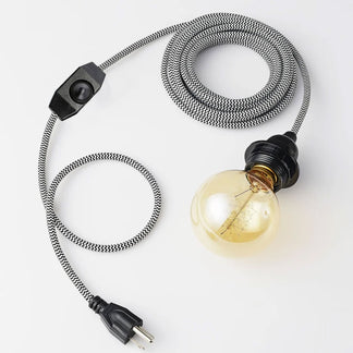 2m Plug-in Pendant Light Wire with Dimmer Switch Black & White Lamp Li ...